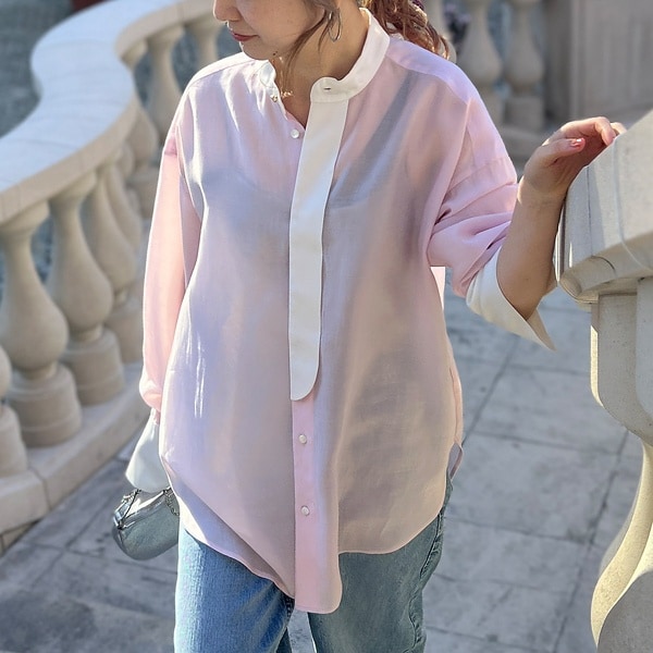 ルージュ・ヴィフ ラクレ（Rouge vif la cle）/ライトシアーサテンコンビシャツ