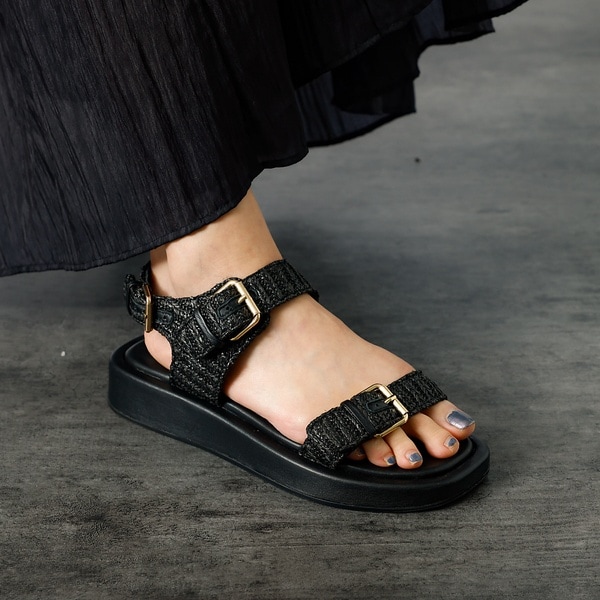 ルージュ・ヴィフ ラクレ（Rouge vif la cle）/【PAOLO BOVE / パオロ ボーヴ】ラフィアベルトサンダル / 厚底サン