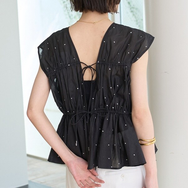 ルージュ・ヴィフ ラクレ（Rouge vif la cle）/シルバードット刺繍ペプラムブラウス