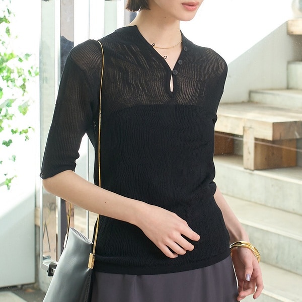 ルージュ・ヴィフ ラクレ（Rouge vif la cle）/両畦スリットシアーニットプルオーバー