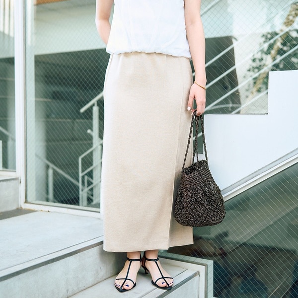 ルージュ・ヴィフ ラクレ（Rouge vif la cle）/【接触冷感/UVカット/防しわ】リネンライクストレッチピンタックタイトスカート