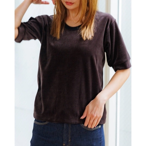ルージュ・ヴィフ ラクレ（Rouge vif la cle）/【Le Melange/ル・メランジュ】ベロアボーダーTシャツ/#8541007