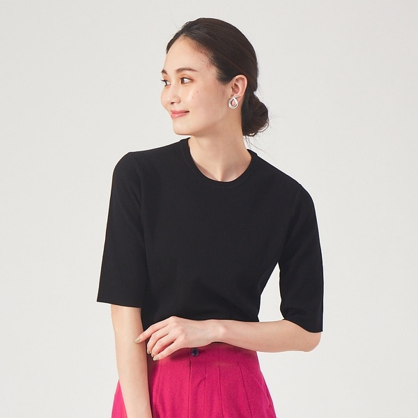 カリテ（qualite）/ウォッシャブルクルーネックニットT