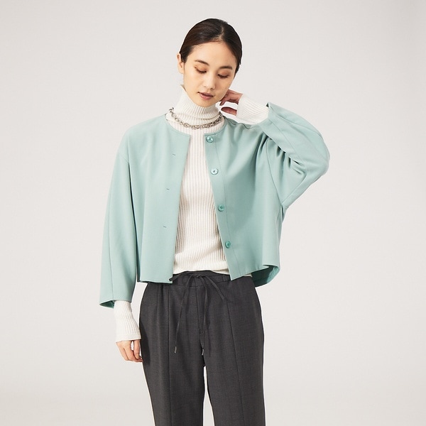 カリテ（qualite）/《セットアップ対応》ダブルクロスクロプドシャツジャケット【セージグリーン】