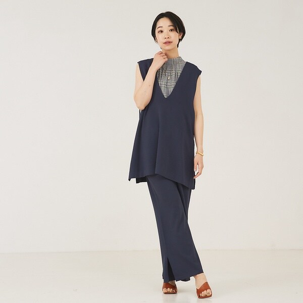 カリテ（qualite）/《セットアップ対応》レーヨンストレッチ2WAYニットジレ