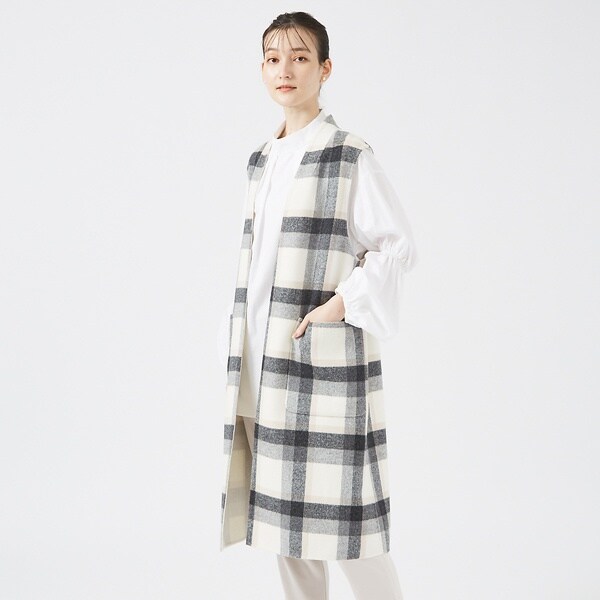 カリテ（qualite）/チェックダブルフェイスジレ