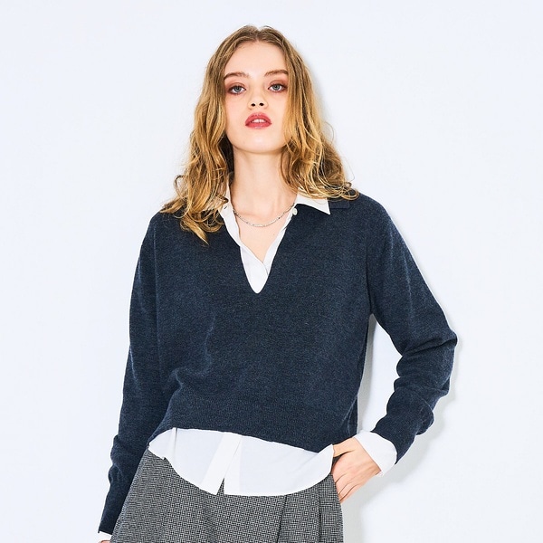 カリテ（qualite）/シャツカラーニットプルオーバー