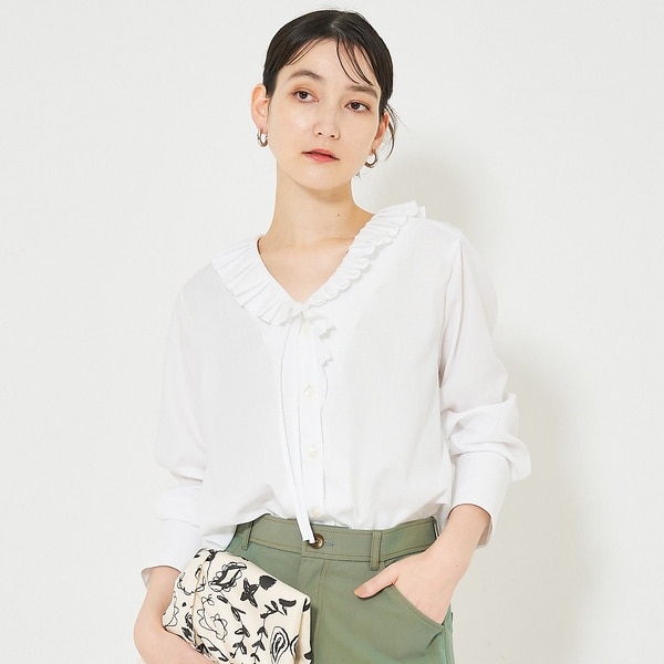 カリテ（qualite）/Vネックプリーツカラーブラウス