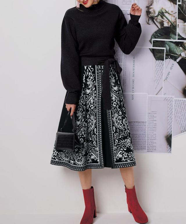 ラナン（Ranan）/パネル柄ニットワンピ