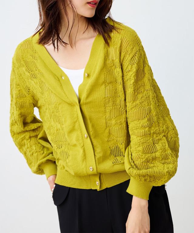 ラナン（Ranan）/メッシュ編ジャカードニットカーデ