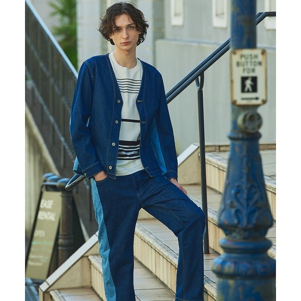 5351プール・オム（5351POUR LES HOMMES）/【セットアップ対応】コンビネーション デニム ノーカラー ジャケット