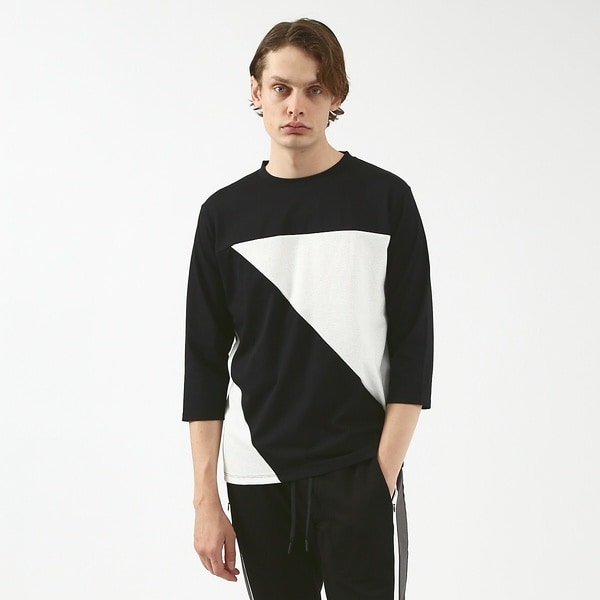 5351プール・オム（5351POUR LES HOMMES）/異素材スラッシュ七分袖Tシャツ