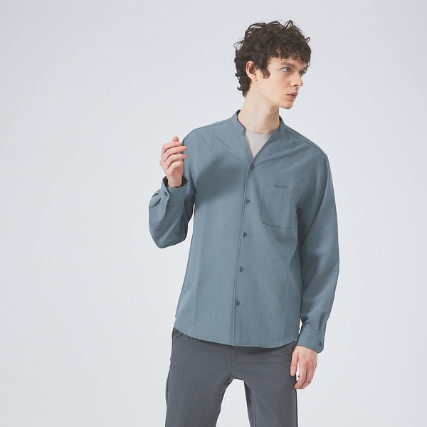 アバハウス（ABAHOUSE）/【定番】ストレッチ ノーカラー Vネック シャツ