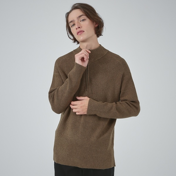 アバハウス（ABAHOUSE）/畦ブークレ ハーフジップ プルオーバー ニット