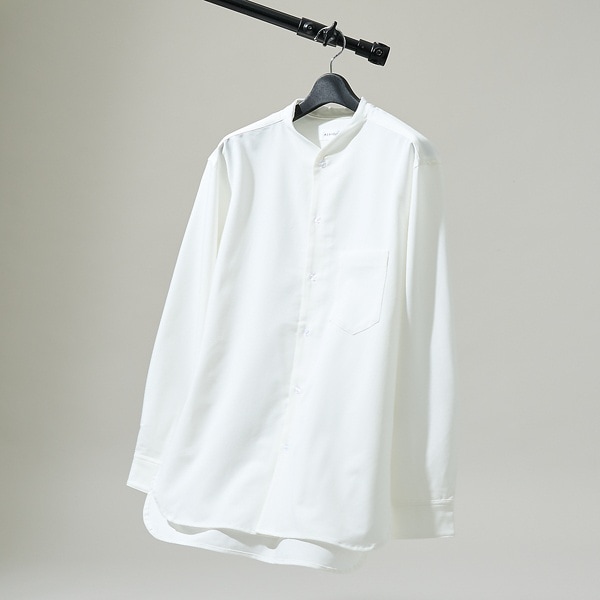 アバハウス（ABAHOUSE）/【変形襟】定番/シャンブレーツイル カラーレス シャツ / バンドカラーシャツ