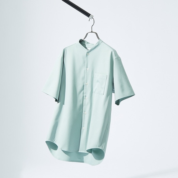 アバハウス（ABAHOUSE）/【変形襟】トロミシャンブレー カラーレス 半袖シャツ / バンドカラー