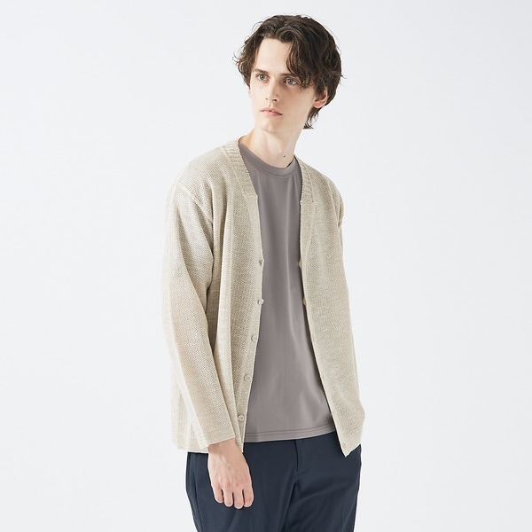 アバハウス（ABAHOUSE）/【メッシュ編み】レーヨン×ラミー　シアーカーディガン