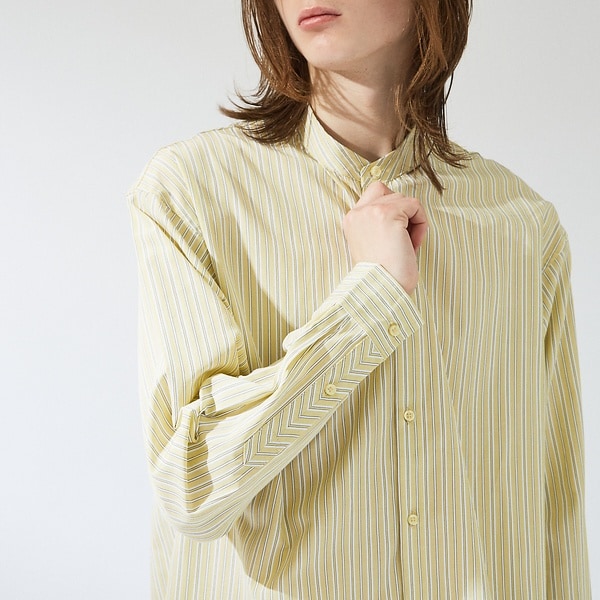 アバハウス（ABAHOUSE）/【バイアスヨーク】ストライプ バンドカラーシャツ / オーバーサイズ