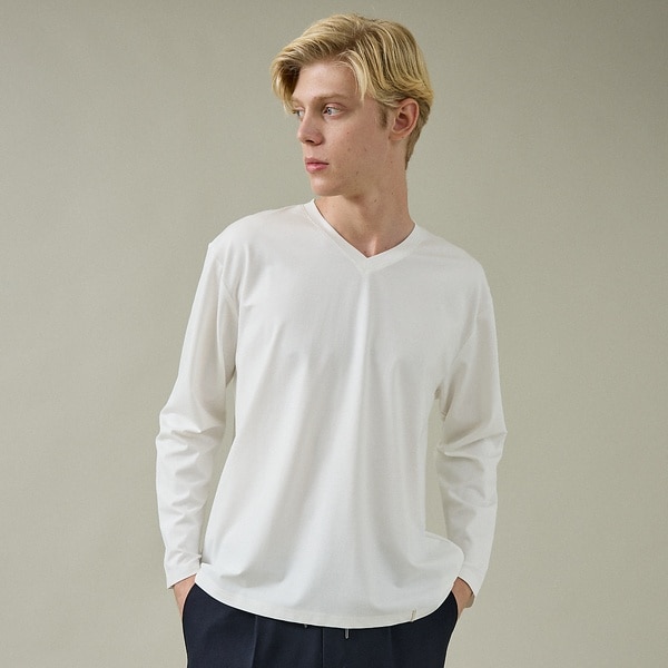 アバハウス（ABAHOUSE）/【定番】ドレスポンチ Vネック 長袖Tシャツ / ストレッチ