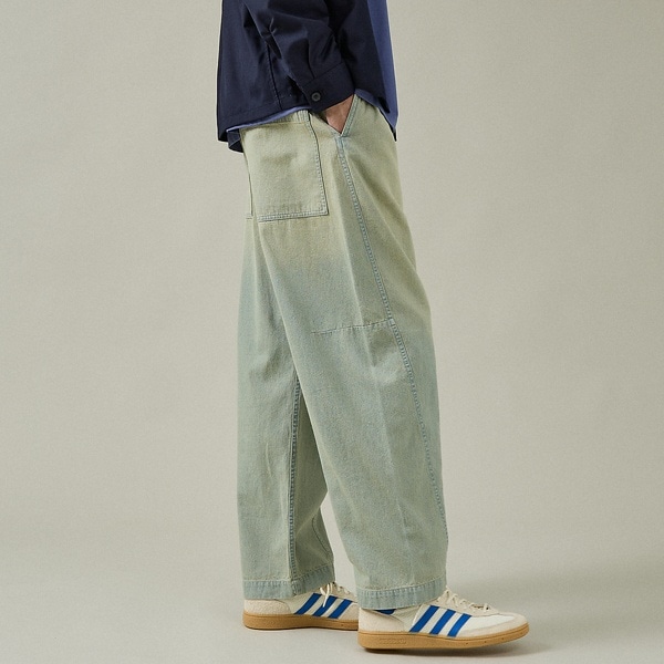 アバハウス（ABAHOUSE）/【ヴィンテージ加工】 LIGHT CURVED DENIM /ワイドデニム/ライ