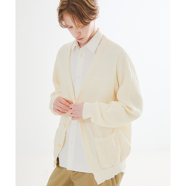 アバハウス（ABAHOUSE）/【メッシュニット】ドライタッチ 比翼 カーディガン / シアーカーディガン