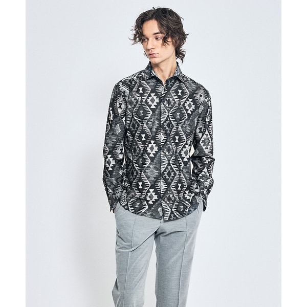 アバハウス（ABAHOUSE）/360°ストレッチ ゴブラン柄 ジャージーシャツ / 総柄シャツ