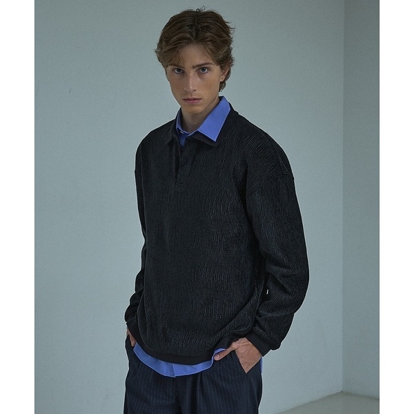 アバハウス（ABAHOUSE）/ベロアプリーツ ニットポロシャツ / オーバーサイズ