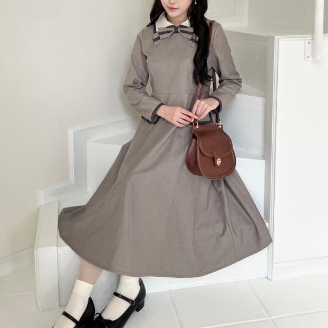 フィント（FINT）/ラインボウタイバイカラーワンピース