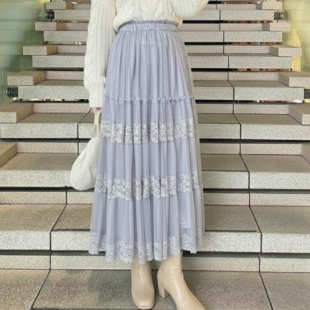 アンアナザーアンジェラス（an another angelus）/【5色展開・洗える】レース切替チュールティアードスカート