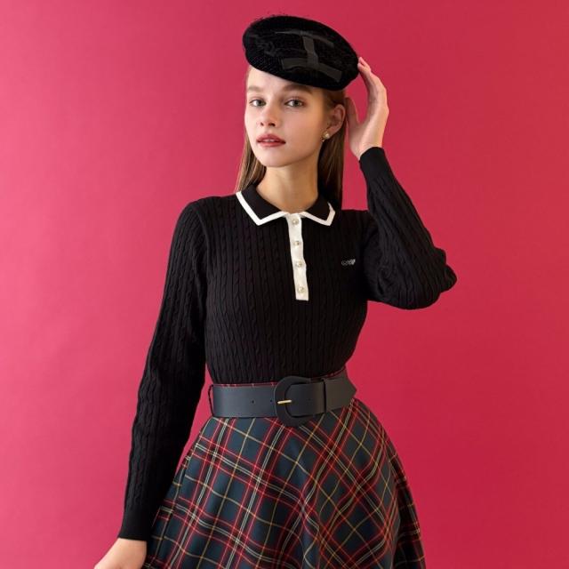 アンアナザーアンジェラス（an another angelus）/【洗える】エンブレム釦配色ラインニットポロ