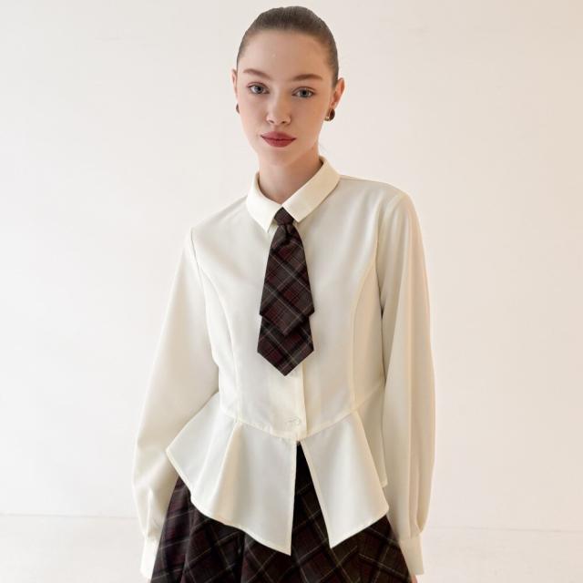 アンアナザーアンジェラス（an another angelus）/【洗える】チェックネクタイ付きペプラムシャツ