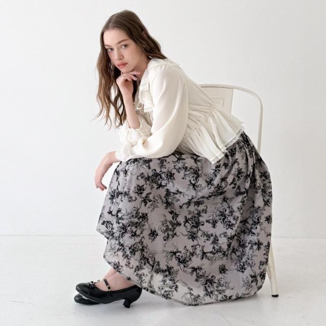 アンアナザーアンジェラス（an another angelus）/【ふわっと柔らか/上品/洗える】フラワーフロッキープリントタックスカート