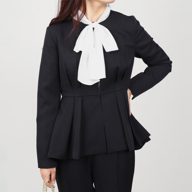 ベース（BASE）/【セットアップ】ノーカラー タックペプラム テーパードパンツ スーツセット セレモニー