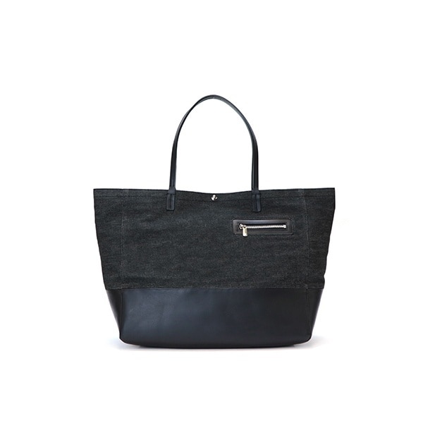 ベース/【Hyphen】日本製 デニム 本革 ユニセックス バイカラートートバッグ