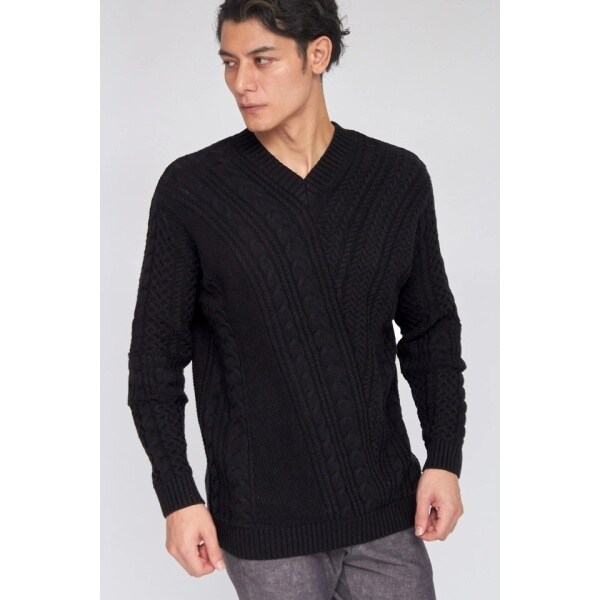 トルネードマート（TORNADO MART）/TORNADO MART∴ケーブルVネックプルオーバーニット