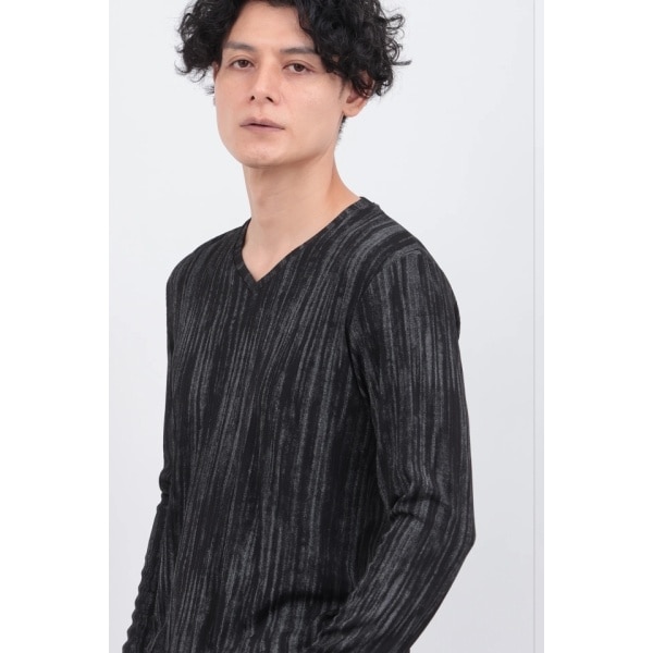 トルネードマート（TORNADO MART）/GLEAMストライプテレコVネックカットソー