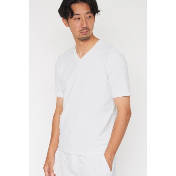 ハイストリート（HIGH STREET）/HIGH STREET∴トライアングルジオメトリックブリスターVネック半袖カットソー