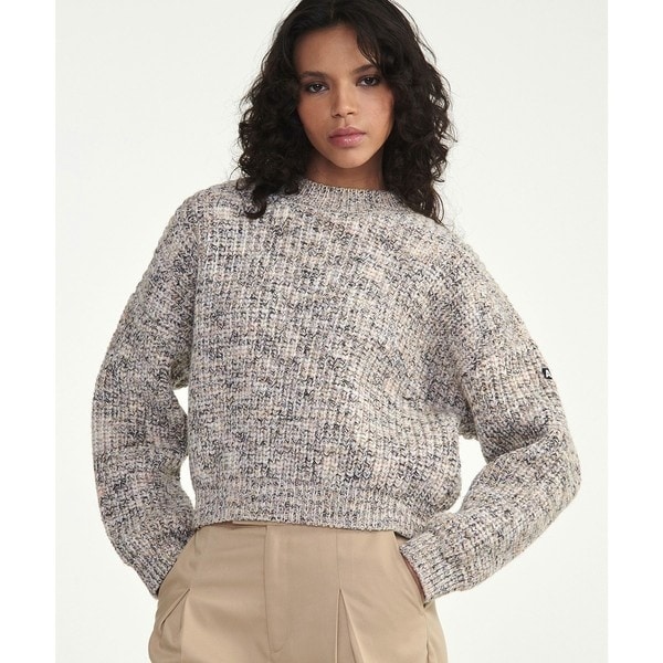 エーグル（AIGLE）/クロップド丈 バルーンシルエット プルオーバーメランジニットセーター