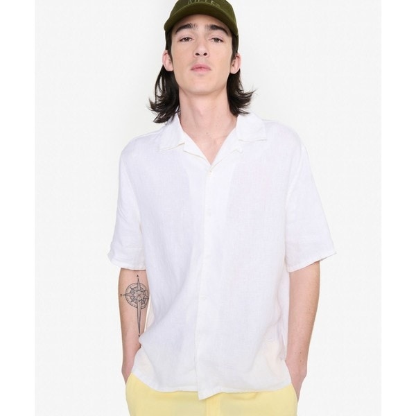 エーグル（AIGLE）/リネン ワンポイント刺繍ロゴ オープンカラーシャツ