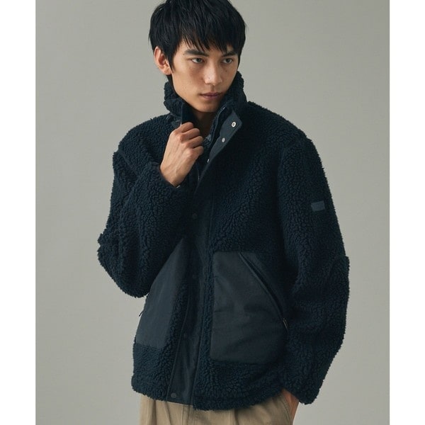 エーグル（AIGLE）/パッチポケット 異素材切り替え スタンドカラーボアフリースブルゾン