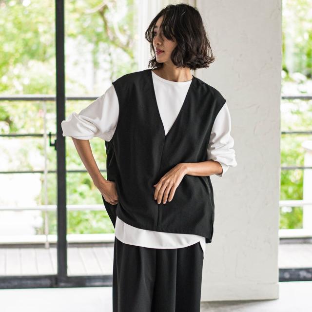 ラエフ（la．f．．．）/【大きいサイズ】【biyori】”ゆったり着痩せ”レイヤードベスト≪洗濯機で洗える≫