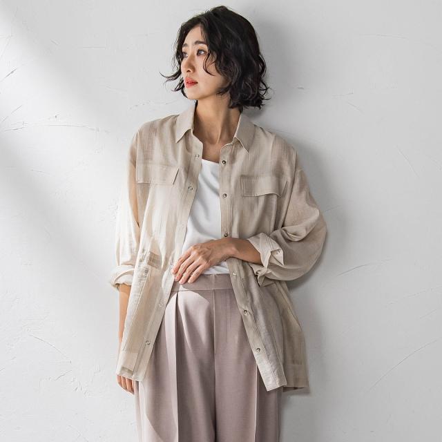 ラエフ（la．f．．．）/【大きいサイズ】ポケット付きシアーシャツジャケット≪洗濯機で洗える≫