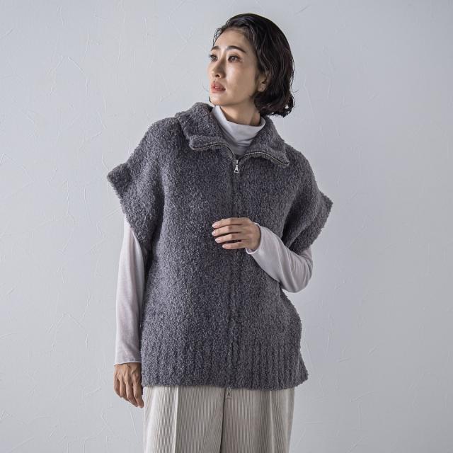 ラエフ（la．f．．．）/【大きいサイズ】カーリングヤーンジップジレ≪手洗い可能≫