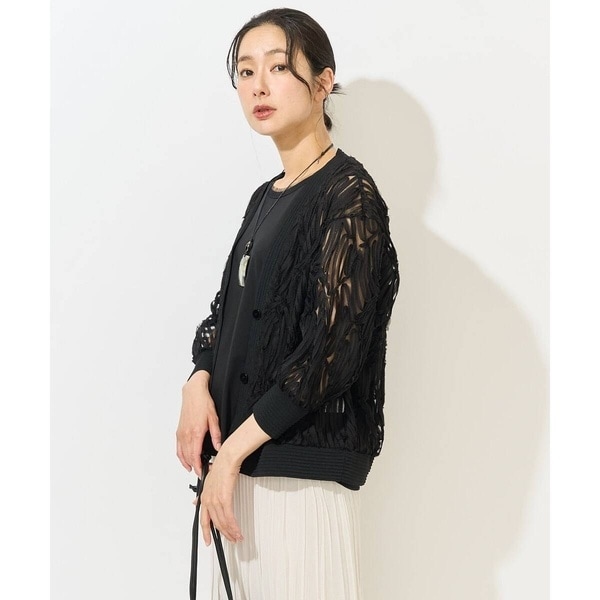 ジョルジュ・レッシュ（ES RECH）/ナイロンチュールテープ刺繍カーディガン