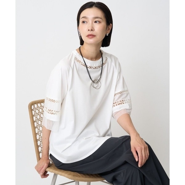 ジョルジュ・レッシュ（ES RECH）/チュールエンブロイダリー6分袖カットソー