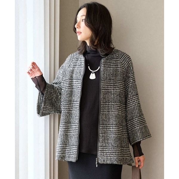 ジョルジュ・レッシュ（ES RECH）/シルクウールグレンチェックポンチョジャケット