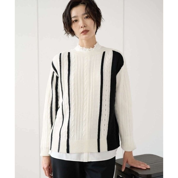 【NEW】ジョルジュ・レッシュ（ES RECH）/バイカラーボートネックケーブルニット