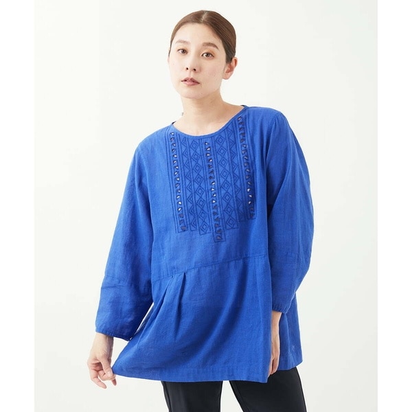 ジャンニ・ロ・ジュディチェ（GIANNI LO GIUDICE）/[洗える]綿麻エスニック刺繍チュニックブラウス
