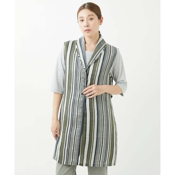 ジャンニ・ロ・ジュディチェ（GIANNI LO GIUDICE）/[洗える]リネンランダムストライプ柄ロングジレ