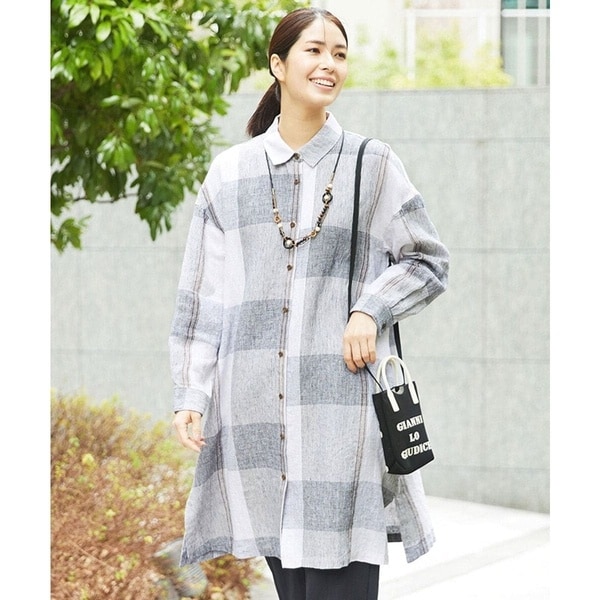 ジャンニ・ロ・ジュディチェ（GIANNI LO GIUDICE）/[洗える]リネンチェックロングシャツブラウス